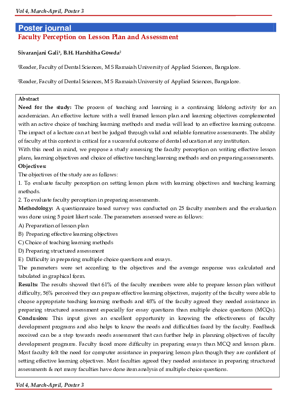 (PDF) Faculty Perception on Lesson Plan and Assessment