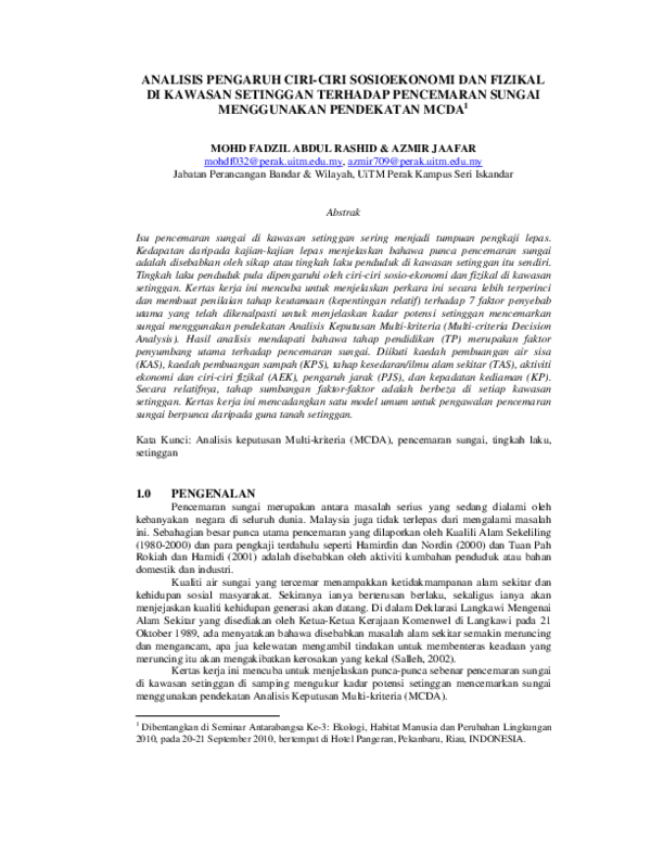 (PDF) Analisis Pengaruh Ciri-Ciri Sosioekonomi Dan Fizikal Di Kawasan ...
