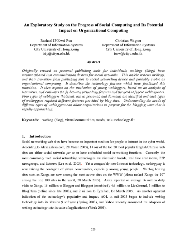 (PDF) An exploratory study on the progress of social computing and its ...