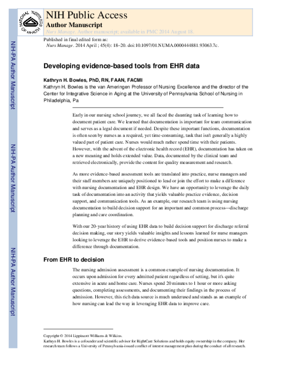 (PDF) Developing evidence-based tools from EHR data