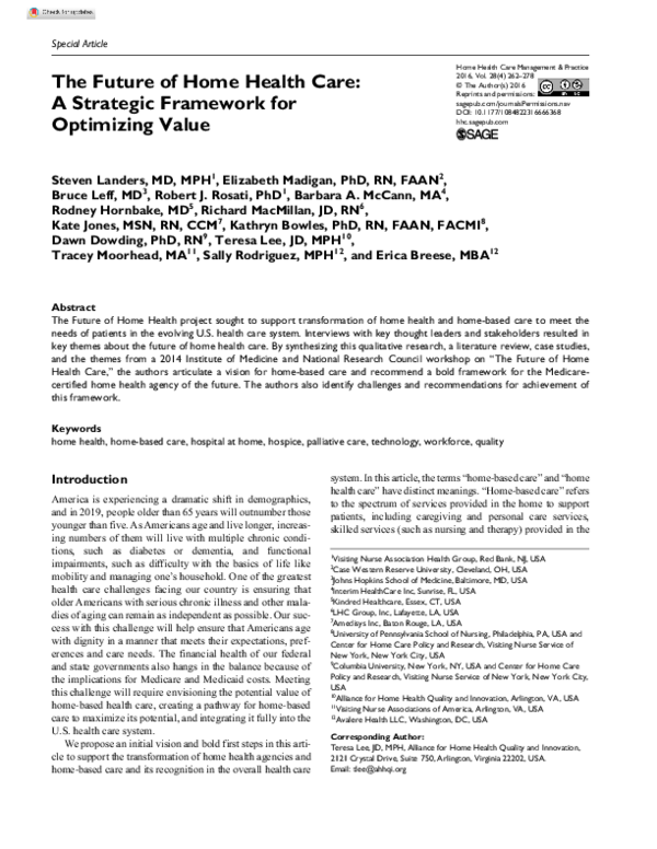 (PDF) The Future of Home Health Care: A Strategic Framework for ...