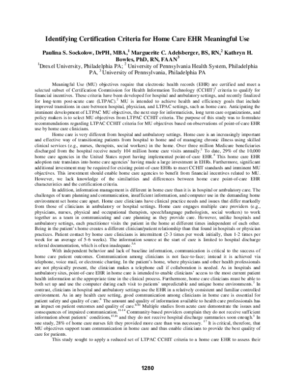(PDF) Identifying certification criteria for home care EHR Meaningful Use