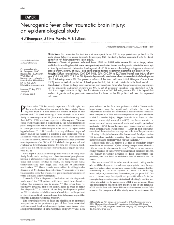 (PDF) Neurogenic fever after traumatic brain injury: an epidemiological ...