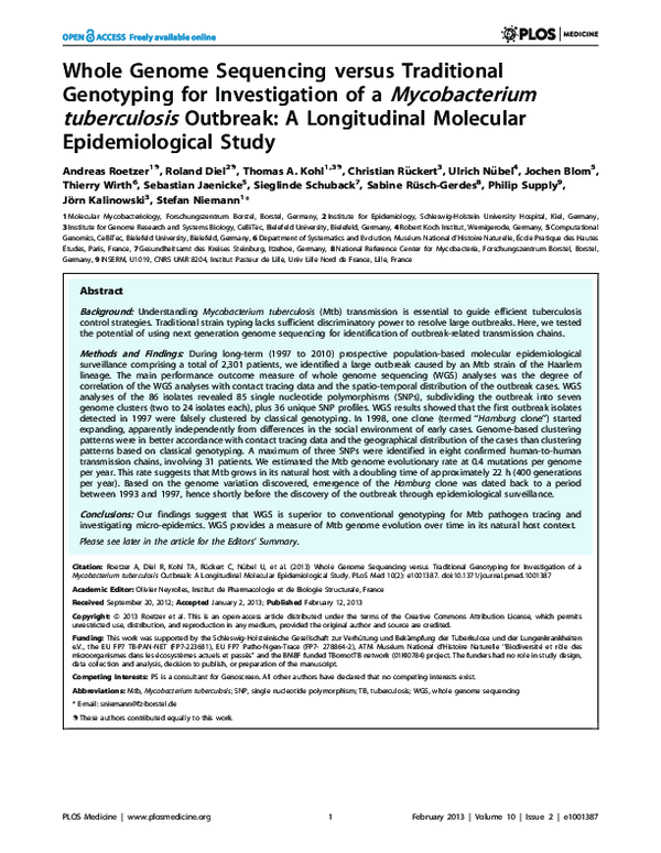 (PDF) Whole Genome Sequencing versus Traditional Genotyping for Investigation of a Mycobacterium ...