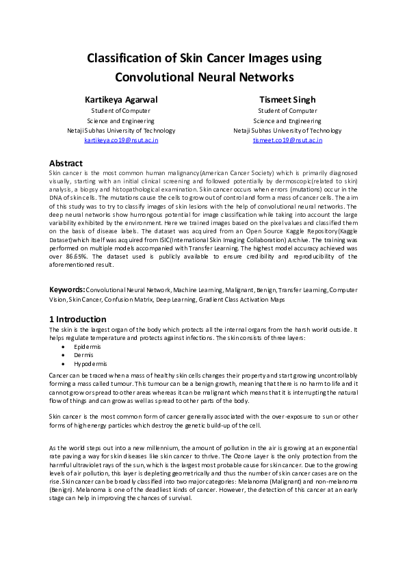 (PDF) Classification of Skin Cancer Images Using Convolutional Neural ...