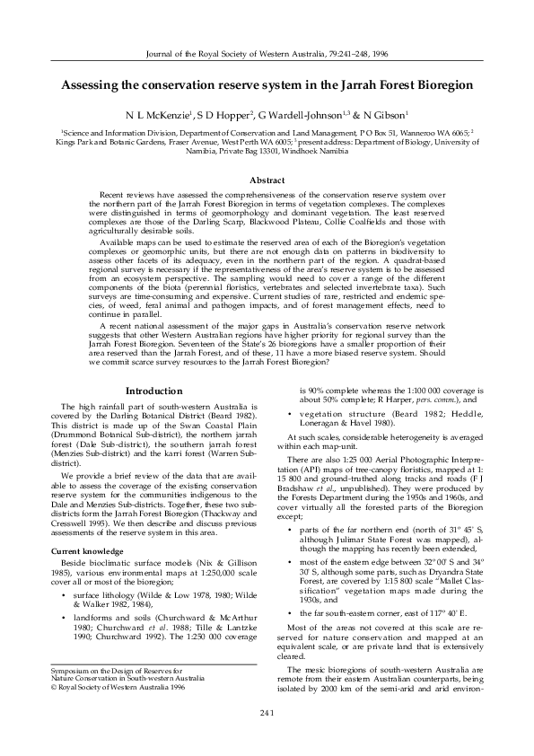 (PDF) Assessing the conservation reserve system in the Jarrah Forest ...