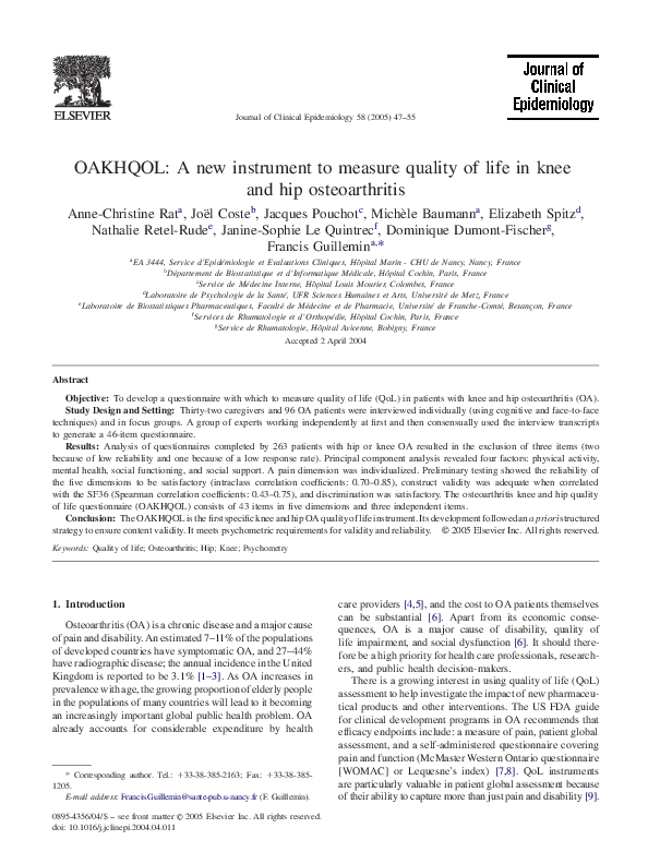 (PDF) OAKHQOL: A new instrument to measure quality of life in knee and ...