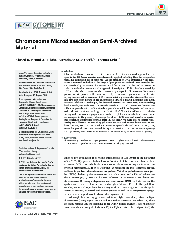(PDF) Chromosome Microdissection on Semi‐Archived Material