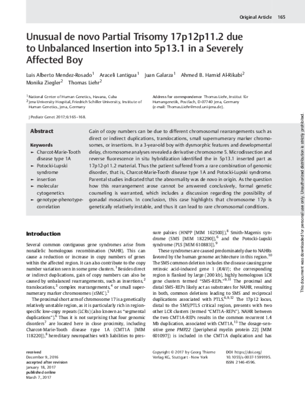 (PDF) Unusual de novo Partial Trisomy 17p12p11.2 due to Unbalanced ...