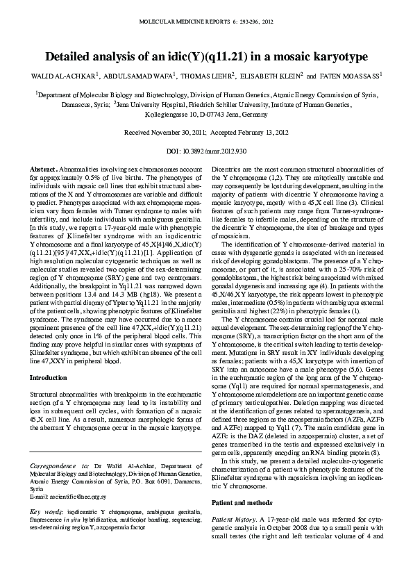 (PDF) Detailed analysis of an idic(Y)(q11.21) in a mosaic karyotype
