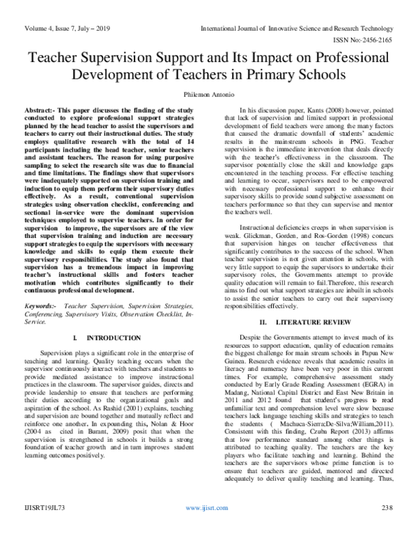 (PDF) Teacher Supervision Support and Its Impact on Professional ...