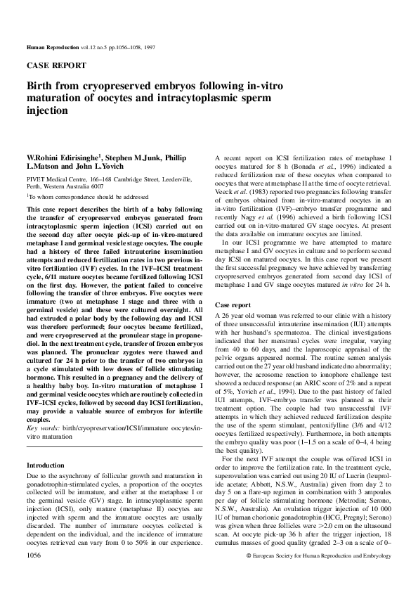(PDF) Birth from cryopreserved embryos following in-vitro maturation of ...