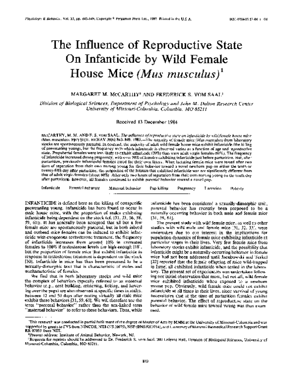 (PDF) The influence of reproductive state on infanticide by wild female ...