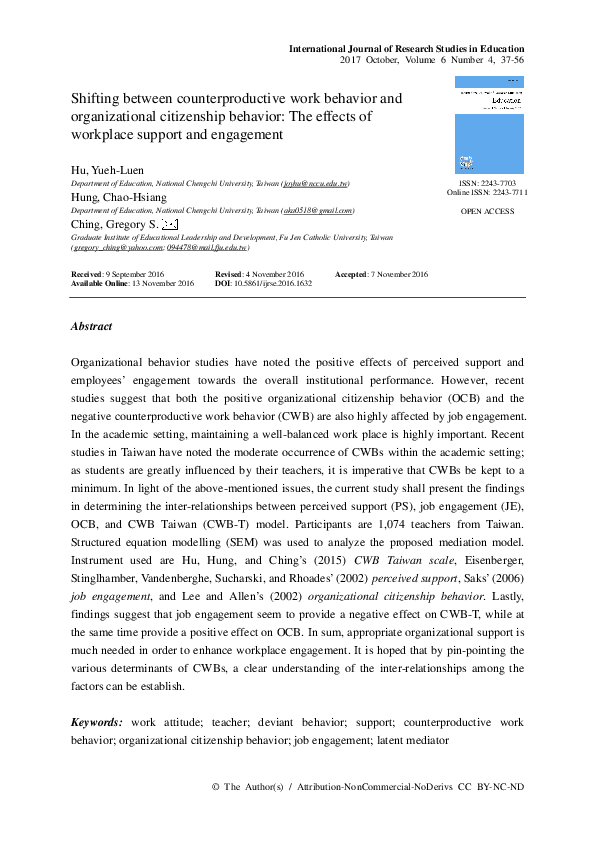 (PDF) Shifting between counterproductive work behavior and organizational citizenship behavior ...