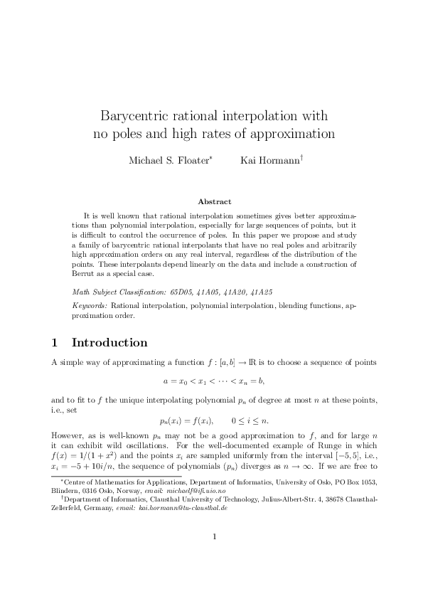Pdf Barycentric Rational Interpolation With No Poles And High Rates Of Approximation Kai