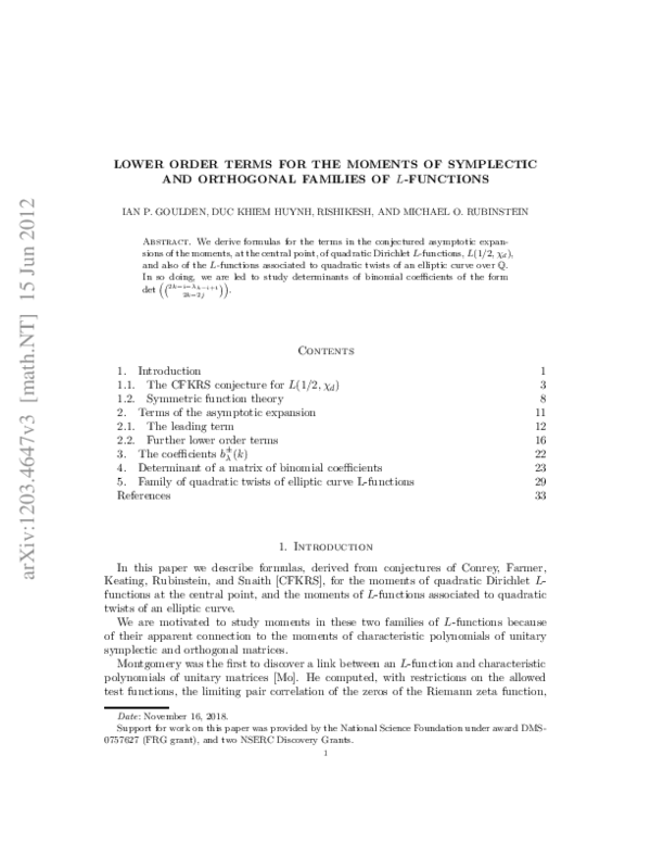 (PDF) Lower order terms for the moments of symplectic and orthogonal ...