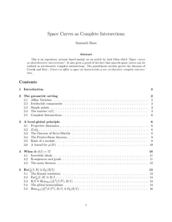(PDF) Space Curves as Complete Intersections