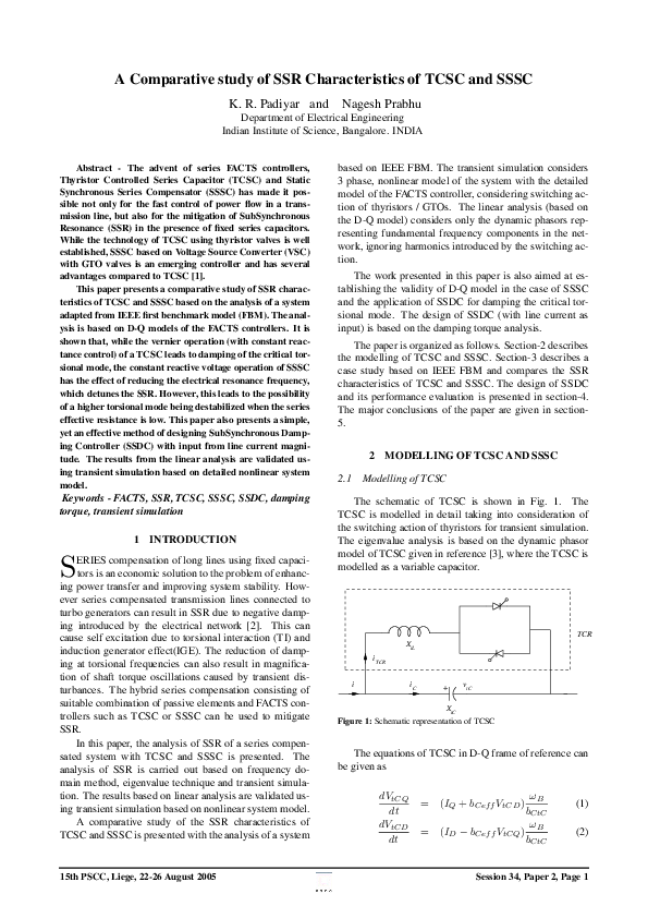 (PDF) A Comparative study of SSR Characteristics of TCSC and SSSC
