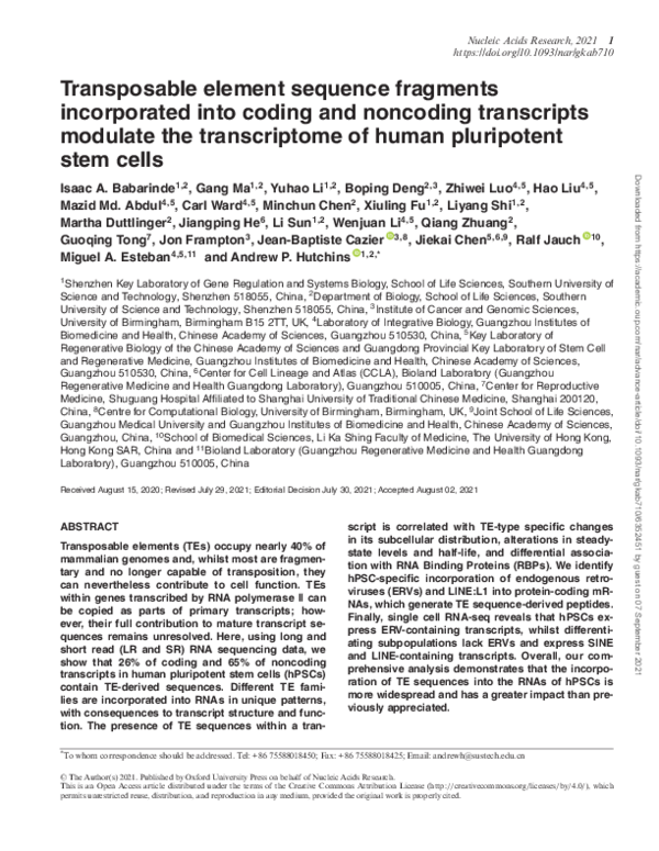 (PDF) Transposable element sequence fragments incorporated into coding ...