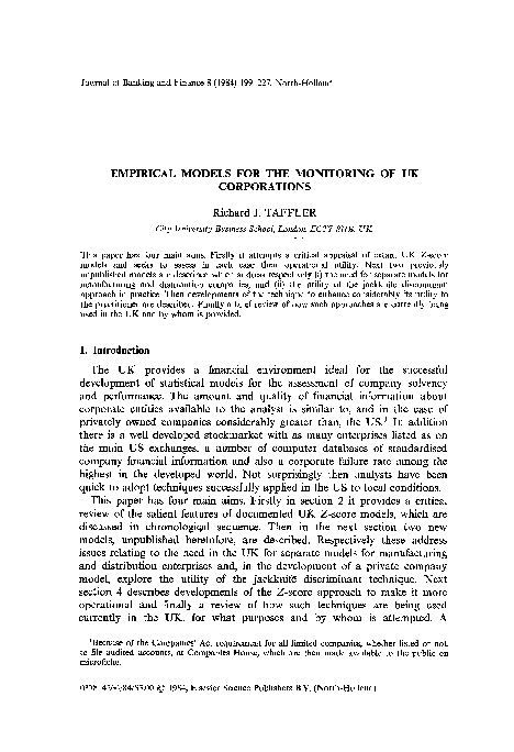 (PDF) Empirical models for the monitoring of UK corporations | Richard ...