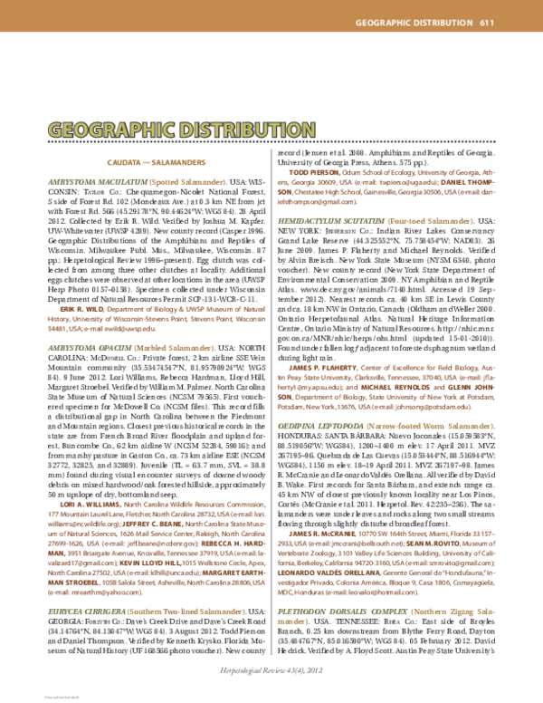 (PDF) Ambystoma maculatum (spotted salamander). Geographic distribution