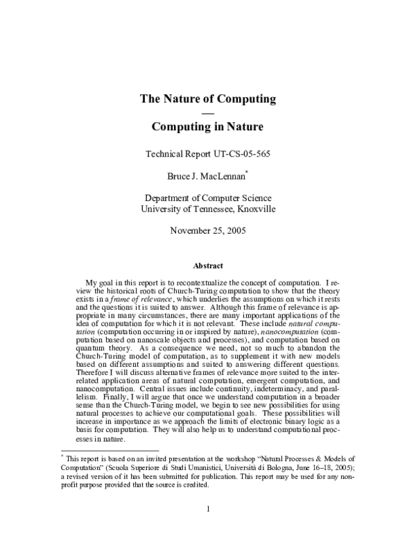 (PDF) The nature of computing computing in nature
