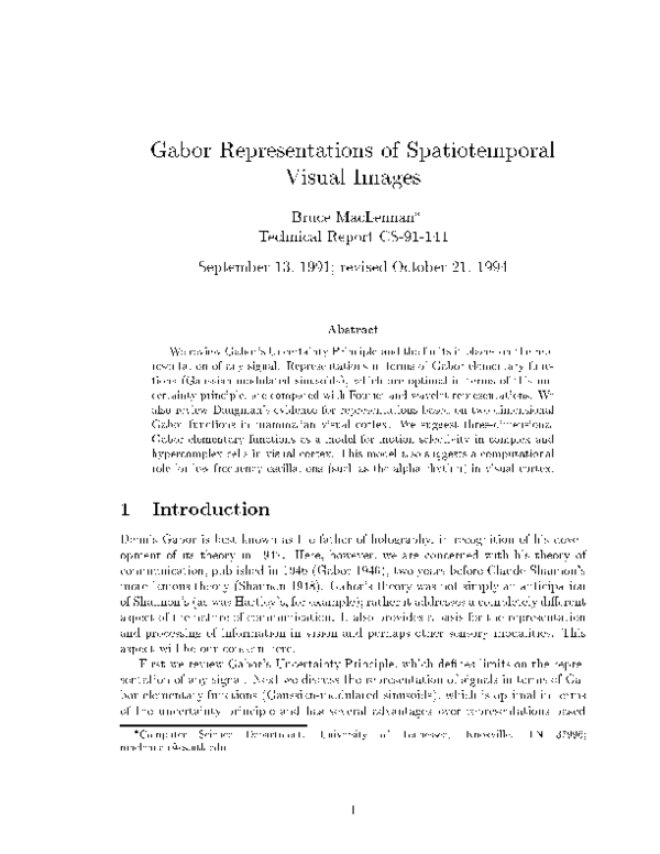 (PDF) Gabor Representations of Spatiotemporal Visual Images