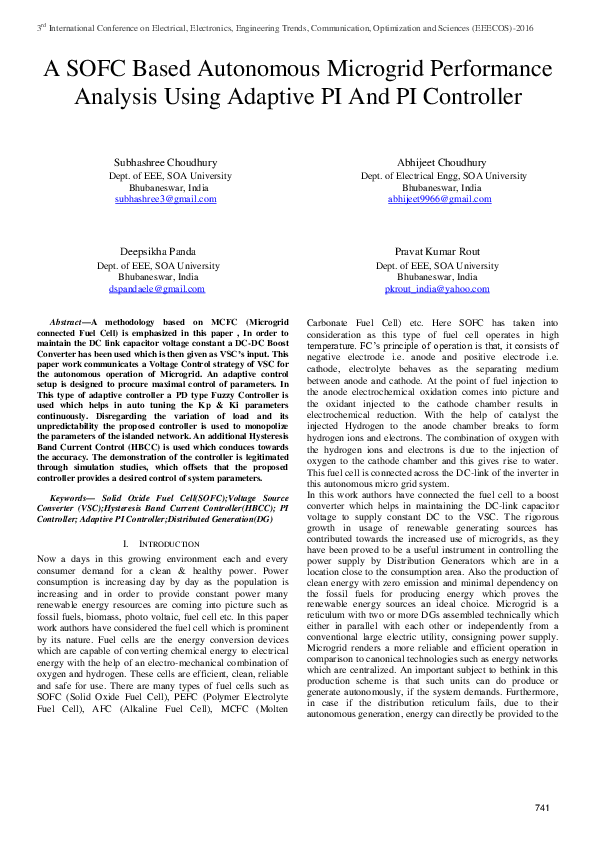 Pdf A Sofc Based Autonomous Microgrid Performance Analysis Using Adaptive Pi And Pi Controller