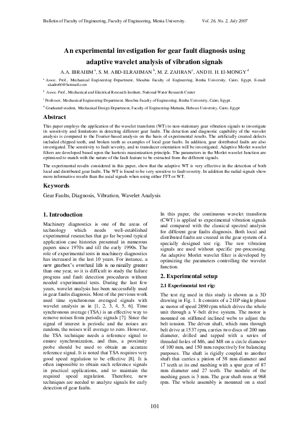 (PDF) An experimental investigation for gear fault diagnosis using adaptive wavelet analysis of ...