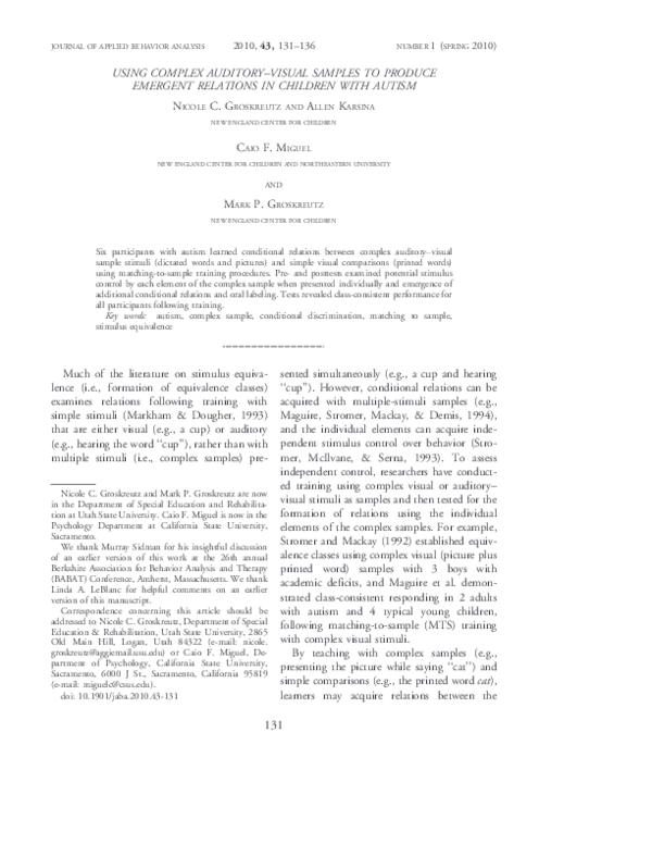 (PDF) Using Complex Auditory–Visual Samples to Produce Emergent ...