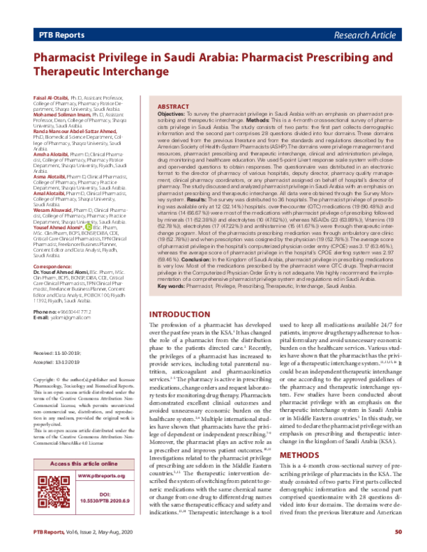(PDF) Pharmacist Privilege in Saudi Arabia: Pharmacist Prescribing and ...