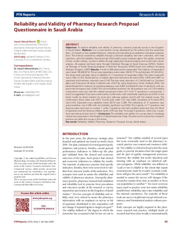 (PDF) Pharmacy Research Proposal Survey Validity Study