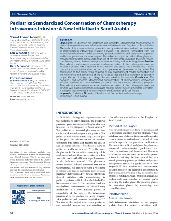 (PDF) Pediatrics Standardized Concentration of Chemotherapy Intravenous ...