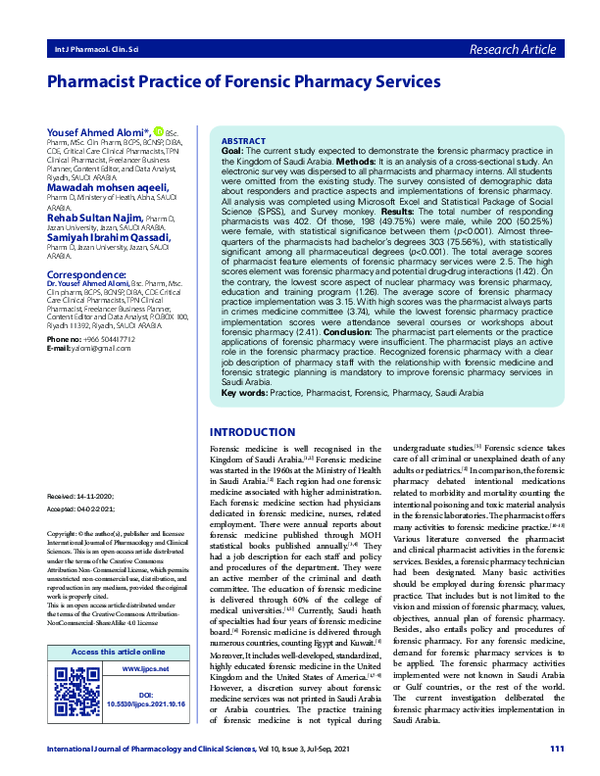 (PDF) Pharmacist Practice of Forensic Pharmacy Services