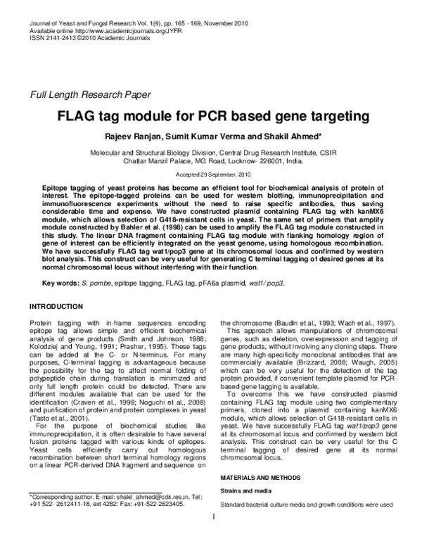 (PDF) FLAG tag module for PCR based gene targeting