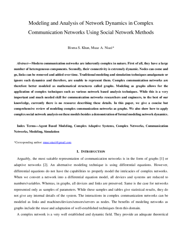 (PDF) Modeling Complex Communication Networks as Graphs
