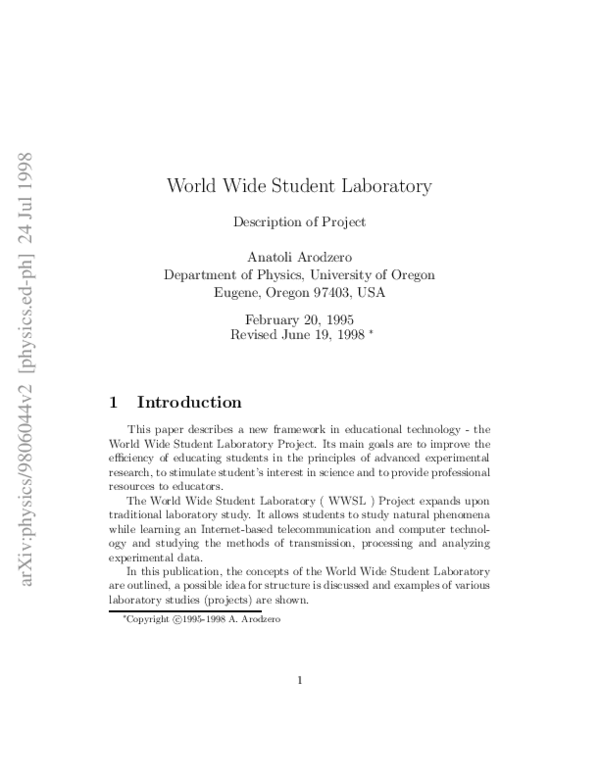 (PDF) World Wide Student Laboratory Description of Project
