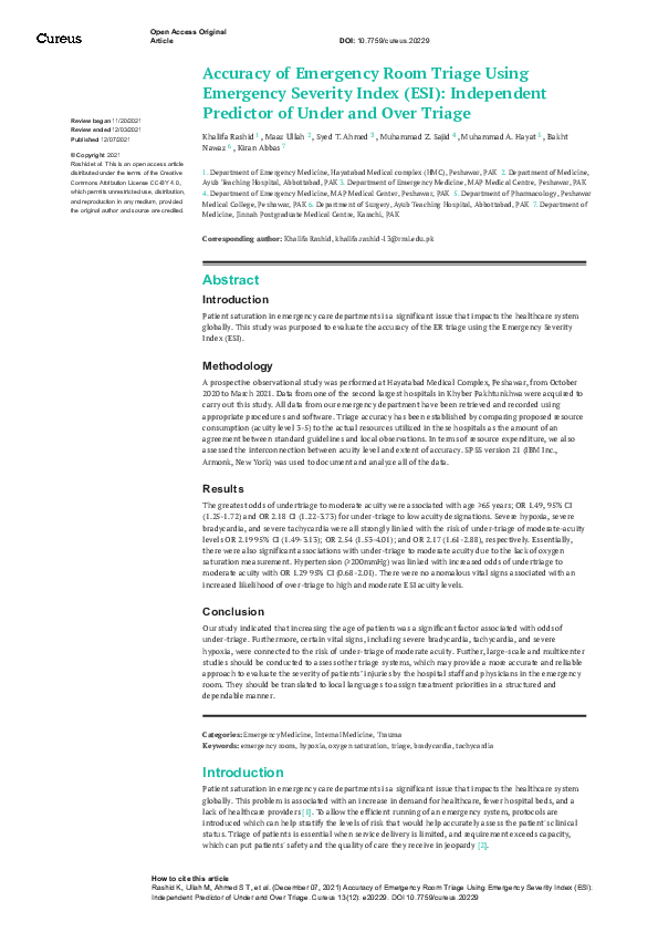 (PDF) Accuracy of Emergency Room Triage Using Emergency Severity Index ...