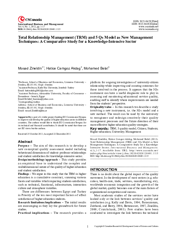(PDF) Total Relationship Management (TRM) and 5 Qs Model as New ...