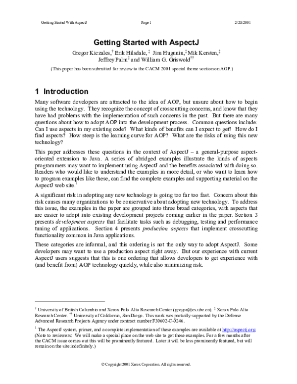 (PDF) Getting started with AspectJ
