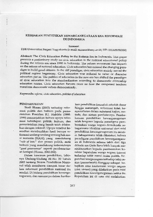 (PDF) Kebijakan Pendidikan Kewarganegaraan Era Reformasi DI Indonesia