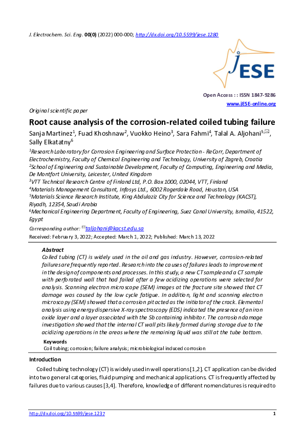 (PDF) Root cause analysis of the corrosion-related coiled tubing failure