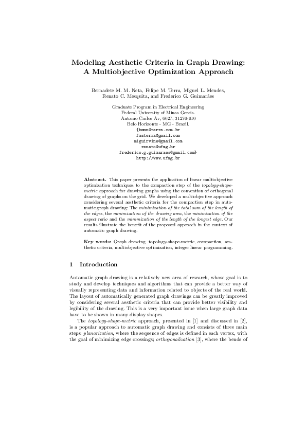 (PDF) Modeling Aesthetic Criteria in Graph Drawing: A Multiobjective Optimization Approach