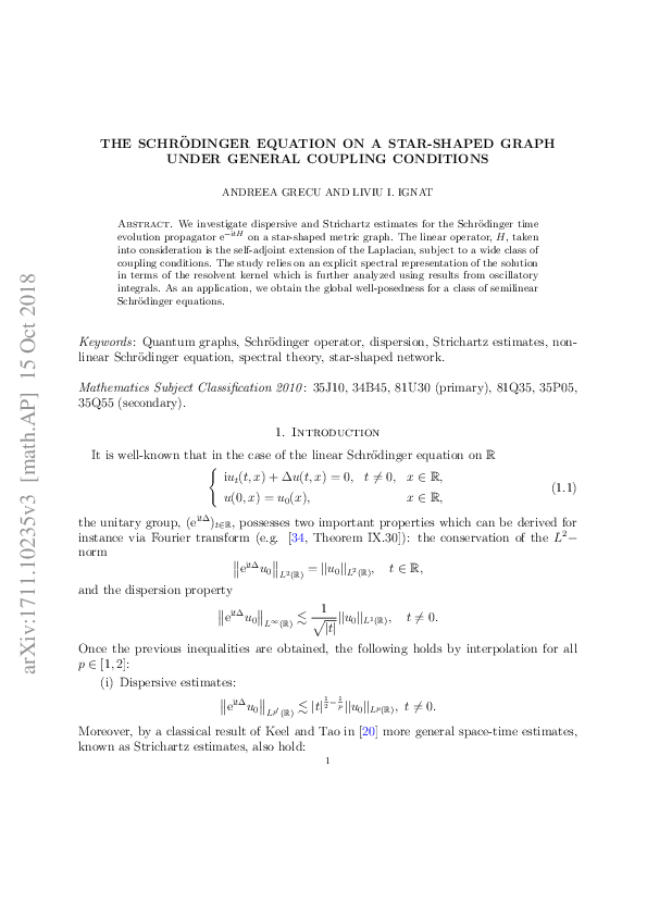(PDF) The Schrodinger equation on a star-shaped graph under general coupling conditions