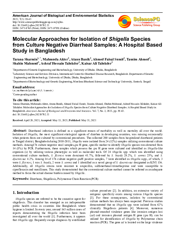 (PDF) Molecular Approaches for Isolation of Shigella Species from ...