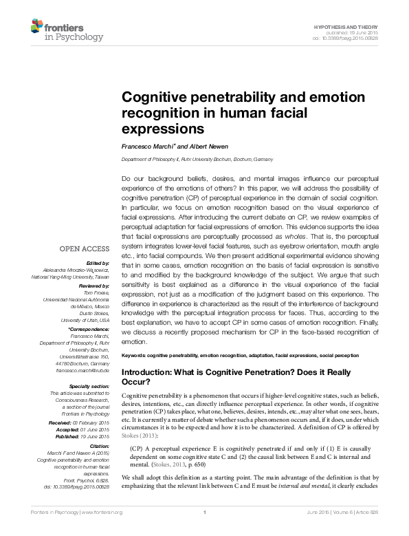 (PDF) Cognitive penetrability and emotion recognition in human facial ...