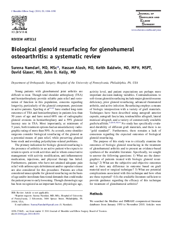 (PDF) Biological glenoid resurfacing for glenohumeral osteoarthritis: a ...