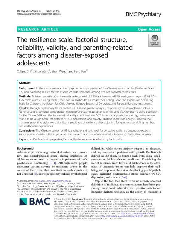 (PDF) The resilience scale: factorial structure, reliability, validity ...