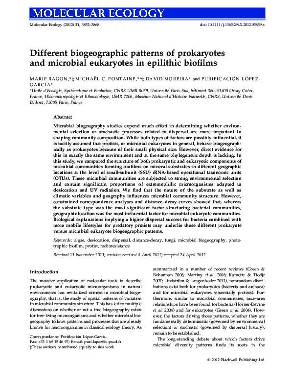 (PDF) Different biogeographic patterns of prokaryotes and microbial ...