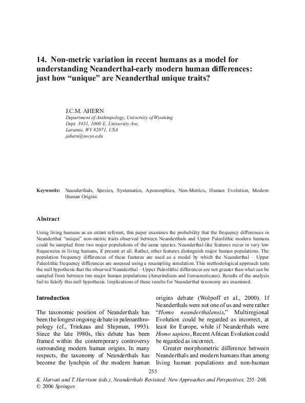 (PDF) Non-metric variation in recent humans as a model for ...